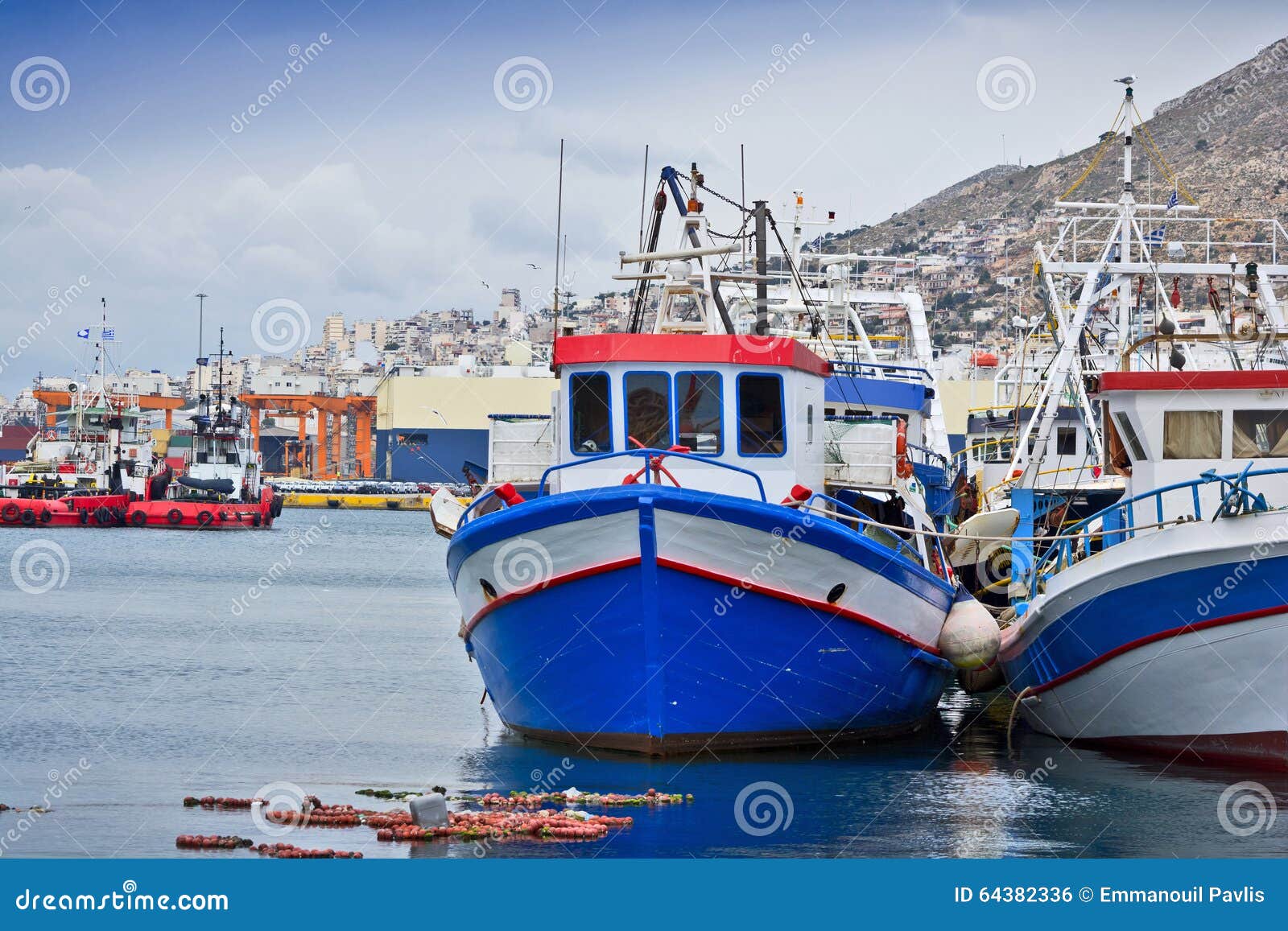 Fishing harbor stock photo. Image of attica, ship, blue - 64382336