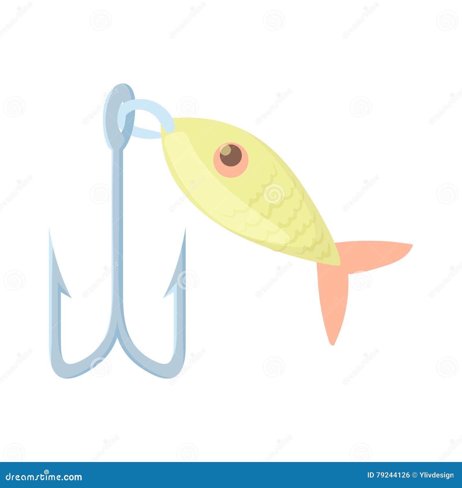 Fishing Hook with Fish Icon, Cartoon Style Stock Vector - Illustration ...