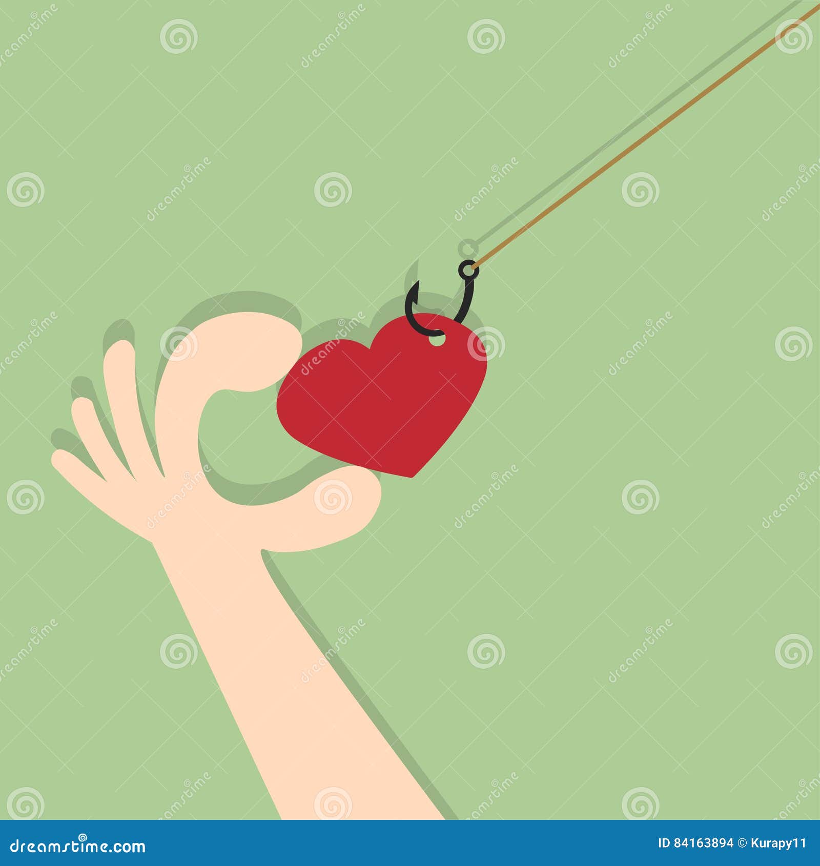 On Fishing Hook Hanging Heart. Stock Vector - Illustration of silver ...