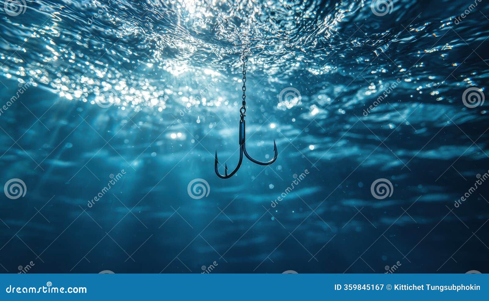 Fishing Hook Submerged in Water with Ripples and Reflections on the ...