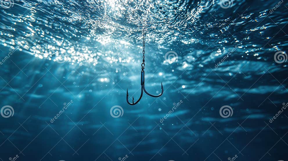 Fishing Hook Submerged in Water with Ripples and Reflections on the ...