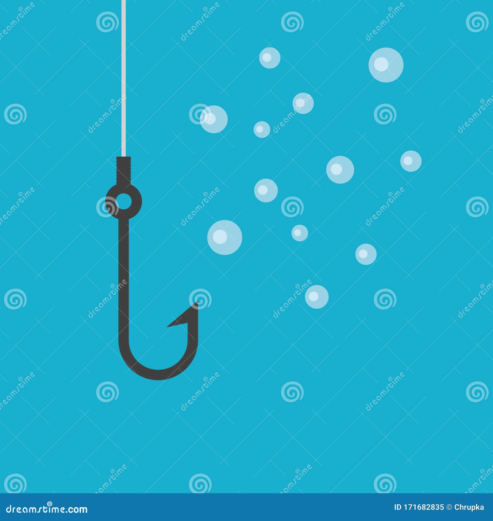 Fishing Hook and Water Bubbles Stock Vector - Illustration of metal ...