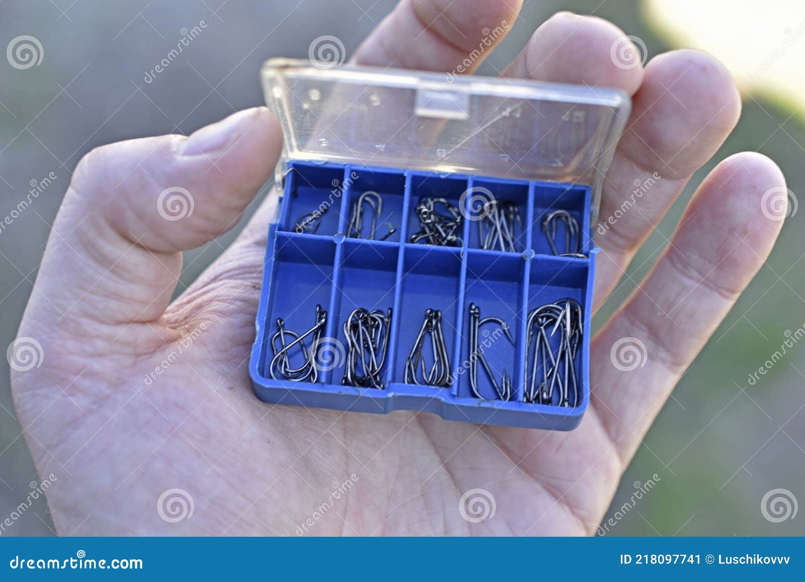 Fishing Hooks in a Box in Your Hand Stock Image - Image of hook, fish ...