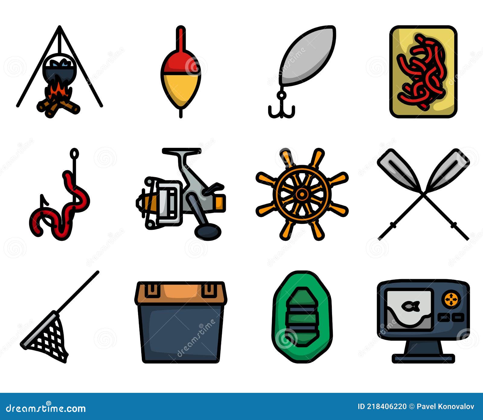 Fishing Icon Set stock vector. Illustration of isolated - 218406220