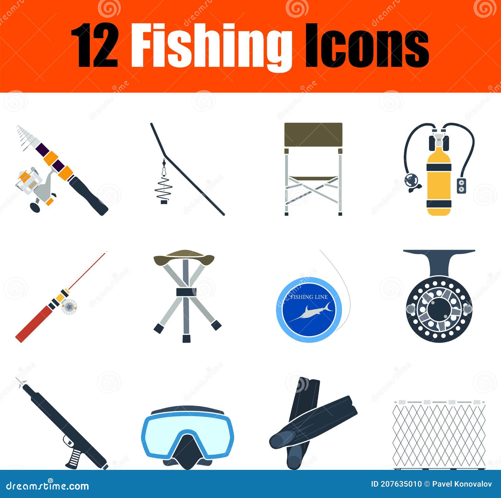 Fishing Icon Set stock vector. Illustration of scuba - 207635010