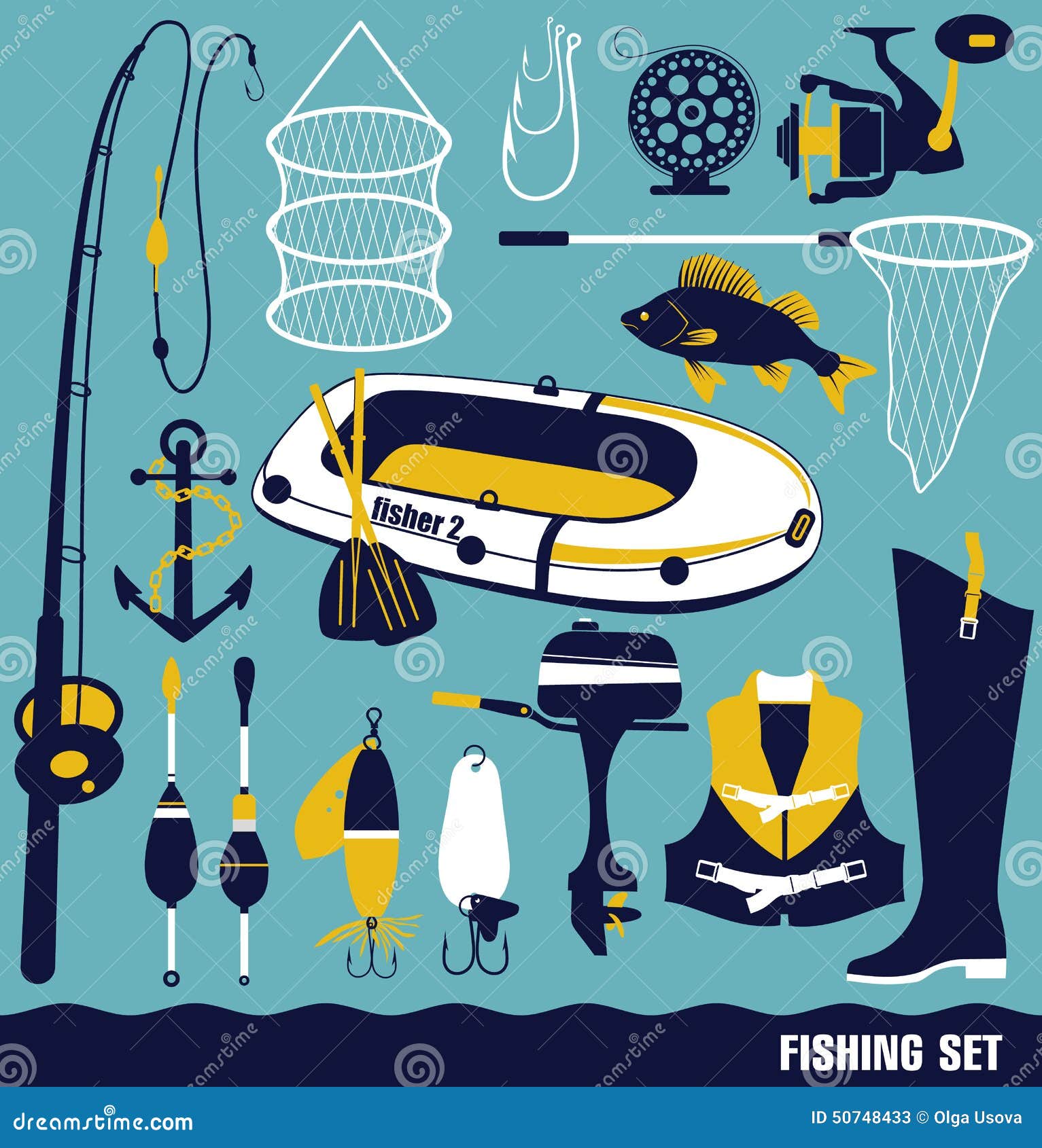 Fishing icon set stock vector. Illustration of anchor - 50748433