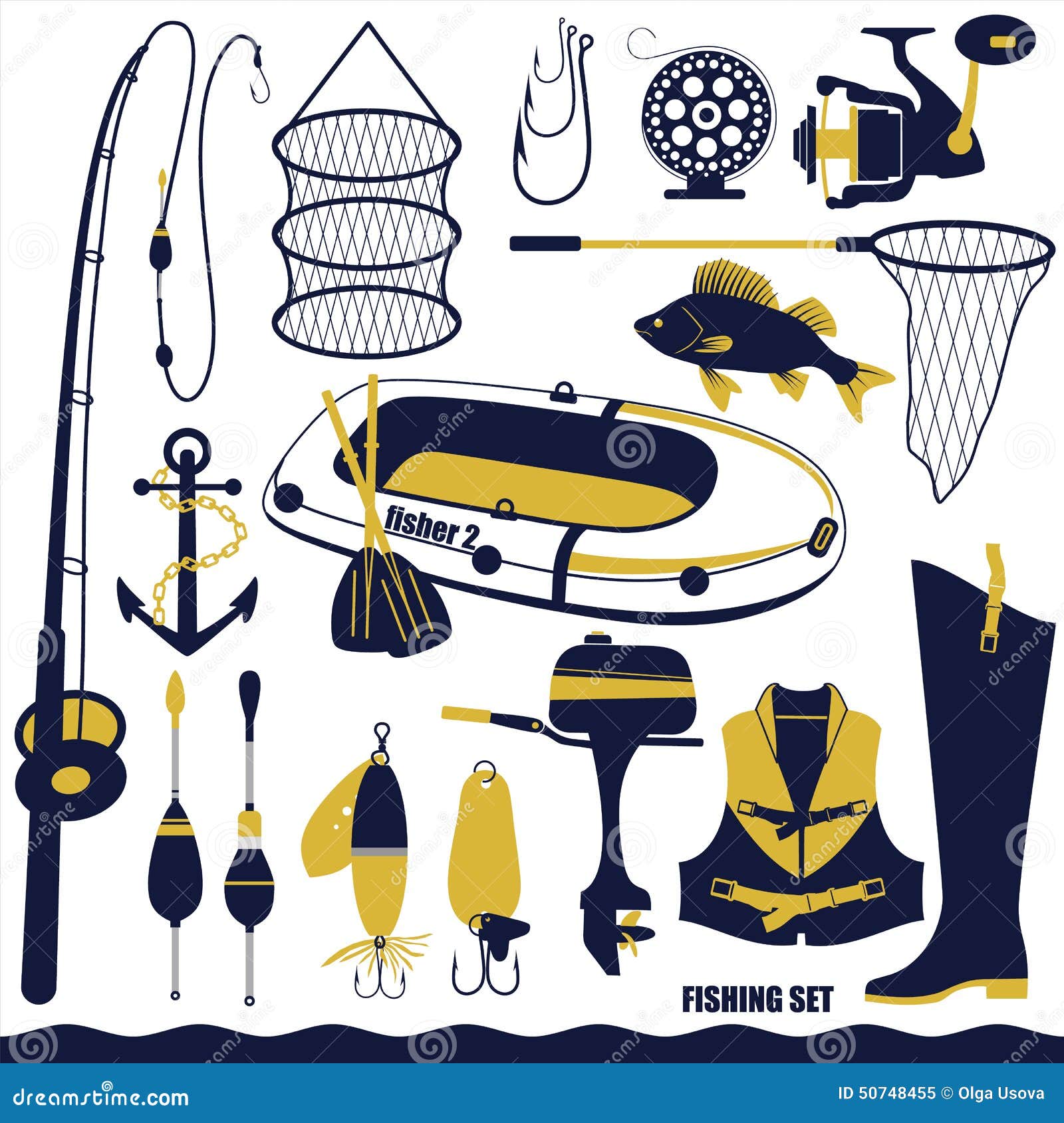 Fishing icon set stock vector. Illustration of icon, fishing - 50748455