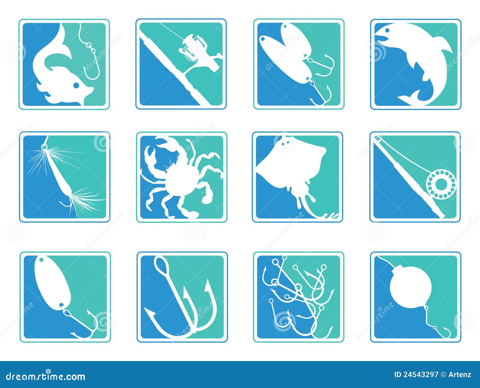 Fishing Icons, Cartoon Style | CartoonDealer.com #78762035