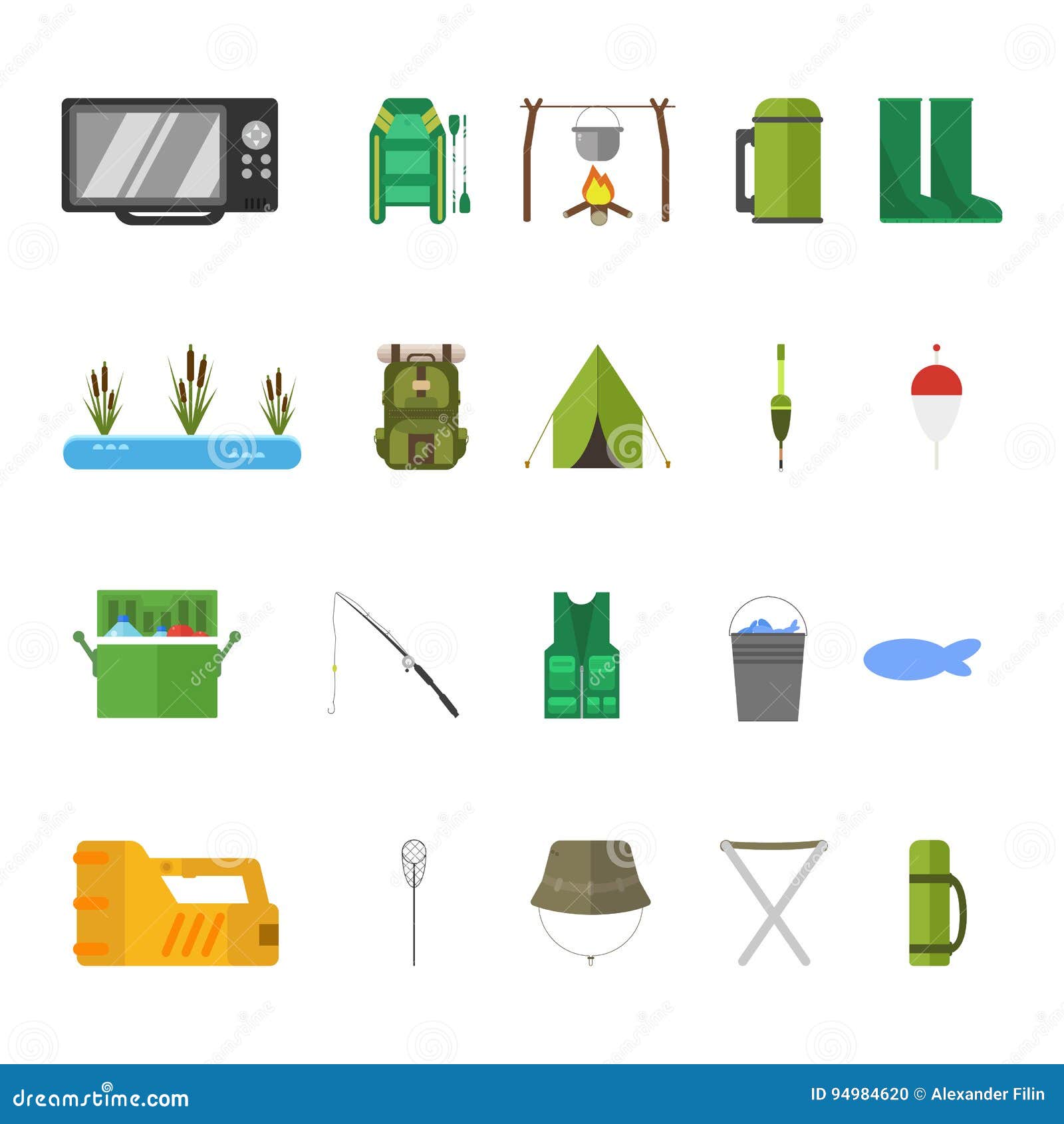 Fishing Icons in Flat Design. Vector Illustration Stock Vector ...
