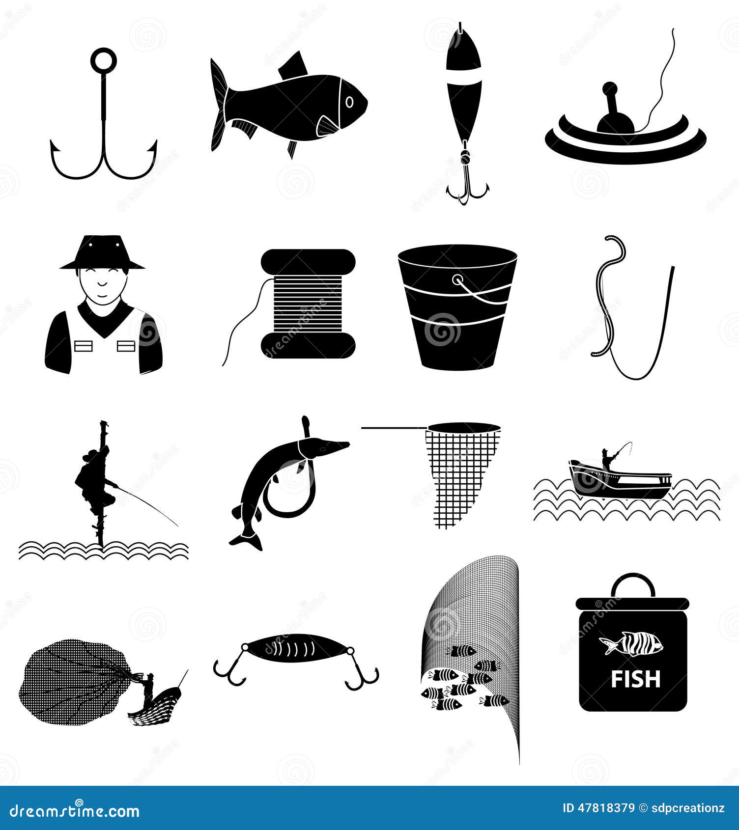 Fishing icons set stock vector. Illustration of river - 47818379