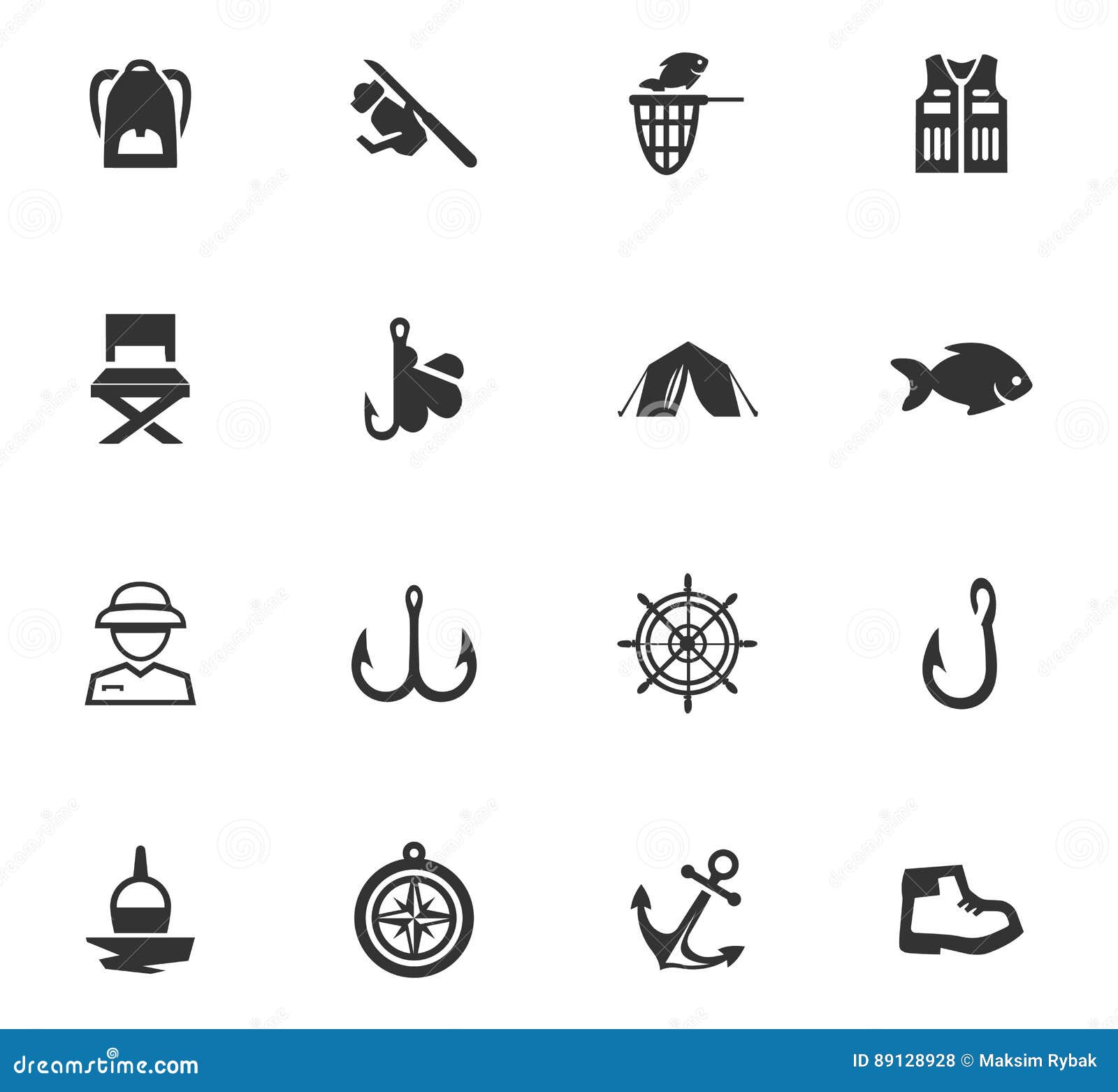 Fishing icons set stock illustration. Illustration of bait - 89128928