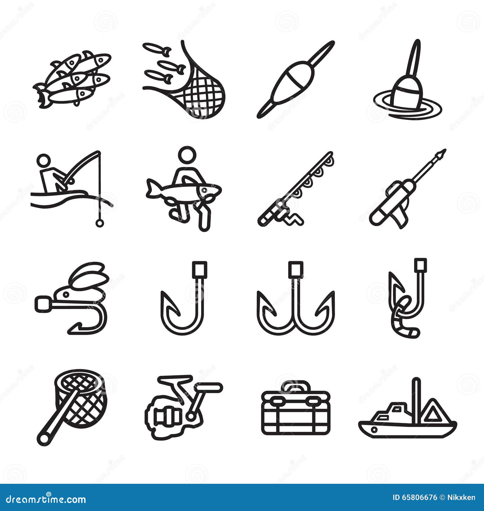 Fishing icons set. stock vector. Illustration of lake - 65806676