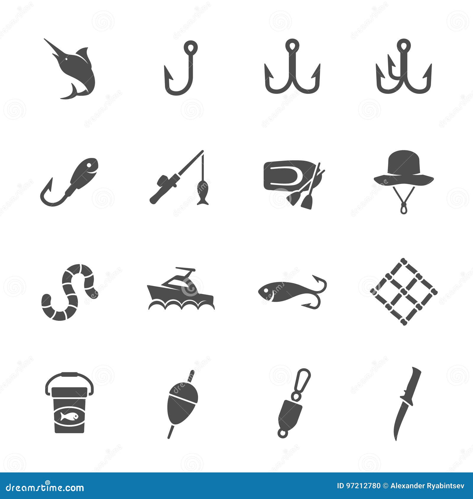 Fishing icons stock vector. Illustration of hobby, icons - 97212780