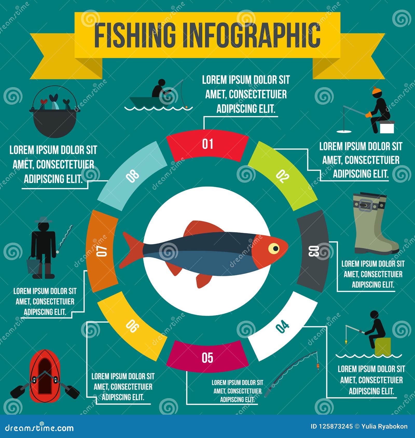 Fishing Infographic Elements, Flat Style Stock Illustration ...