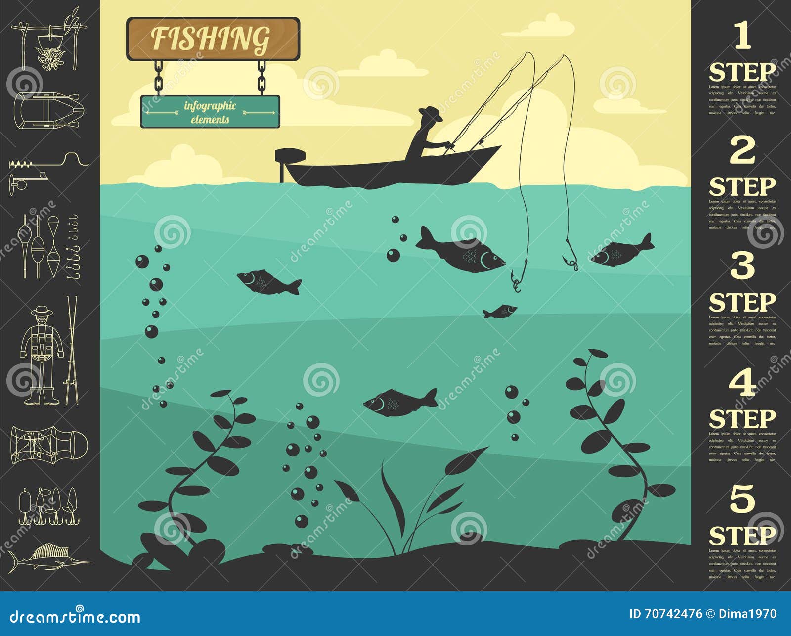 Fishing Infographic Elements. Set Elements for Creating Your Own Stock ...