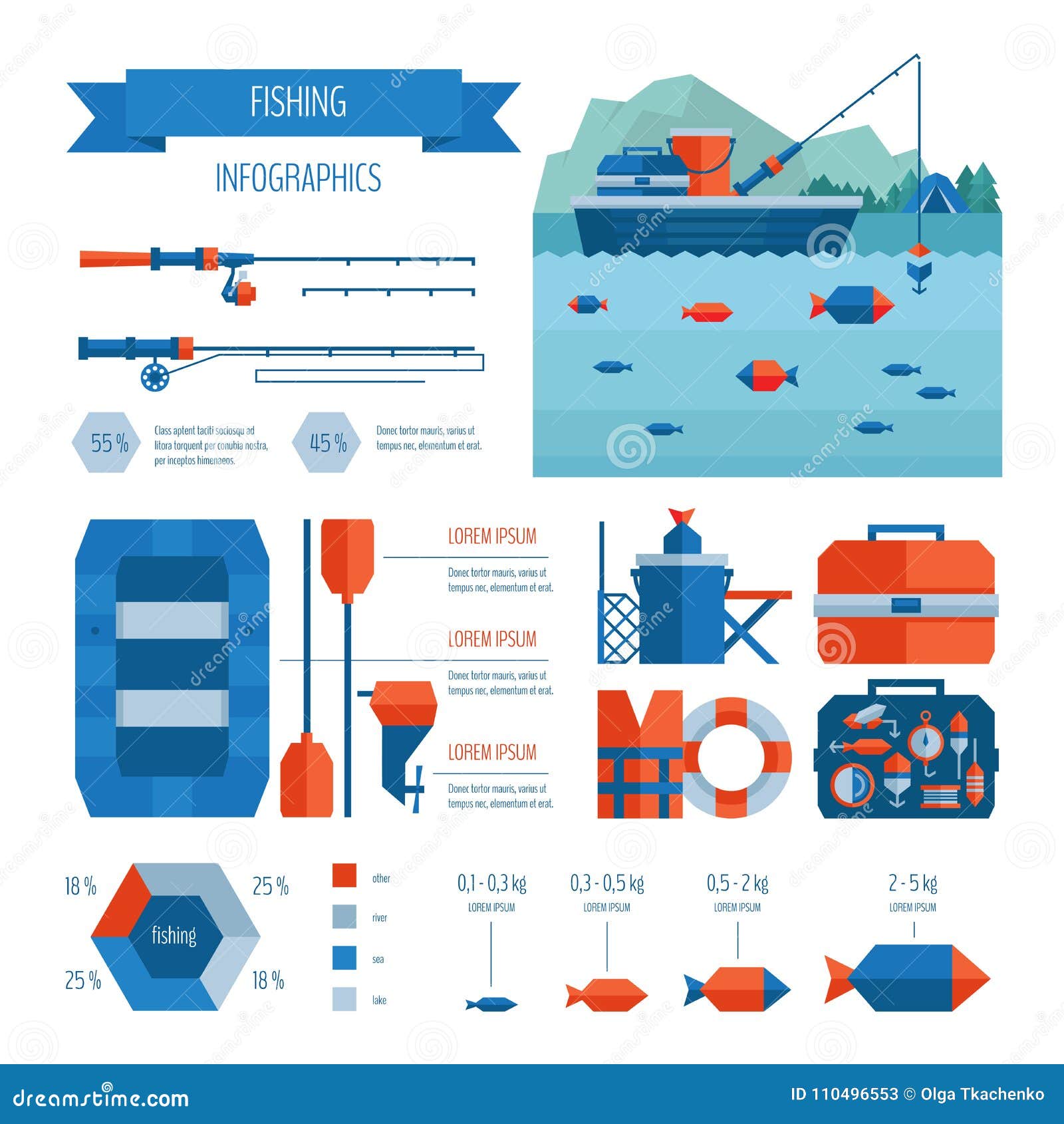 Fishing Infographics With Linear And Circle Charts Cartoon Vector ...