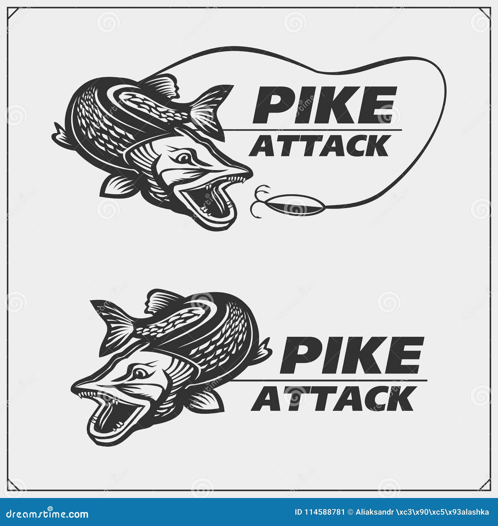 Fishing Labels and Emblems with a Pike. Stock Vector - Illustration of ...
