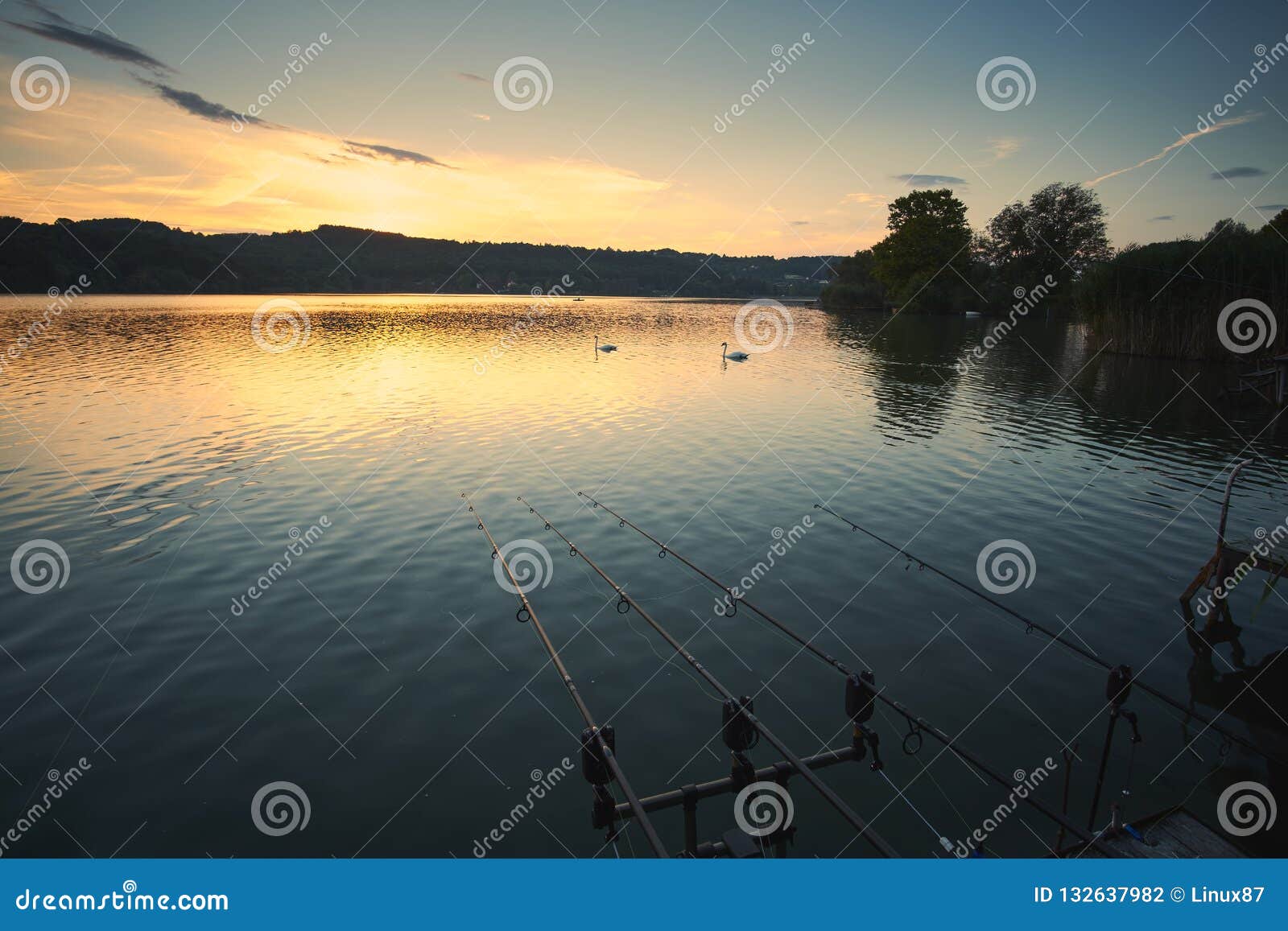 Fishing at sunset stock photo. Image of catch, river - 132637982