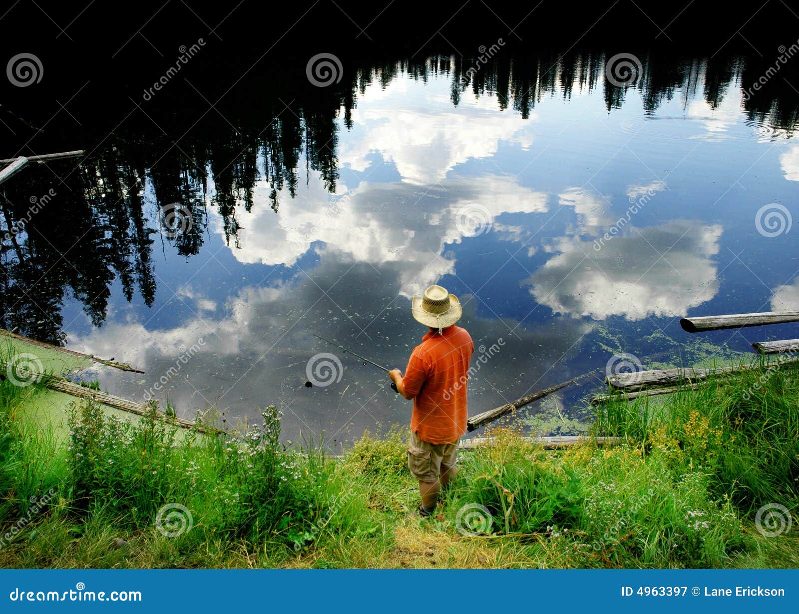 Fishing in Lake stock image. Image of pinetree, mountains - 4963397