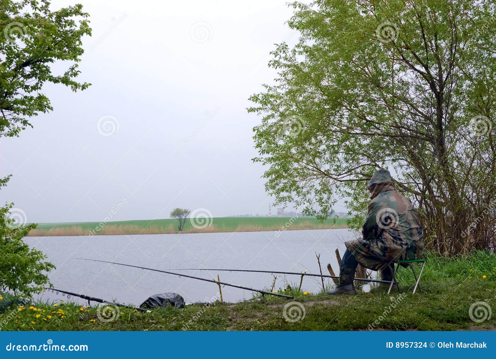 Fishing on a Lake in Bad Weather Stock Photo - Image of serene ...