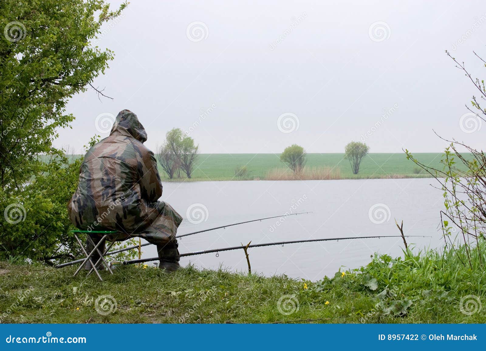 Fishing on a Lake in Bad Weather Stock Photo - Image of rain, plant ...