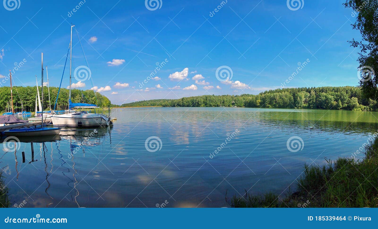Fishing Lake with Sailing Ships - Panorama Stock Photo - Image of ...