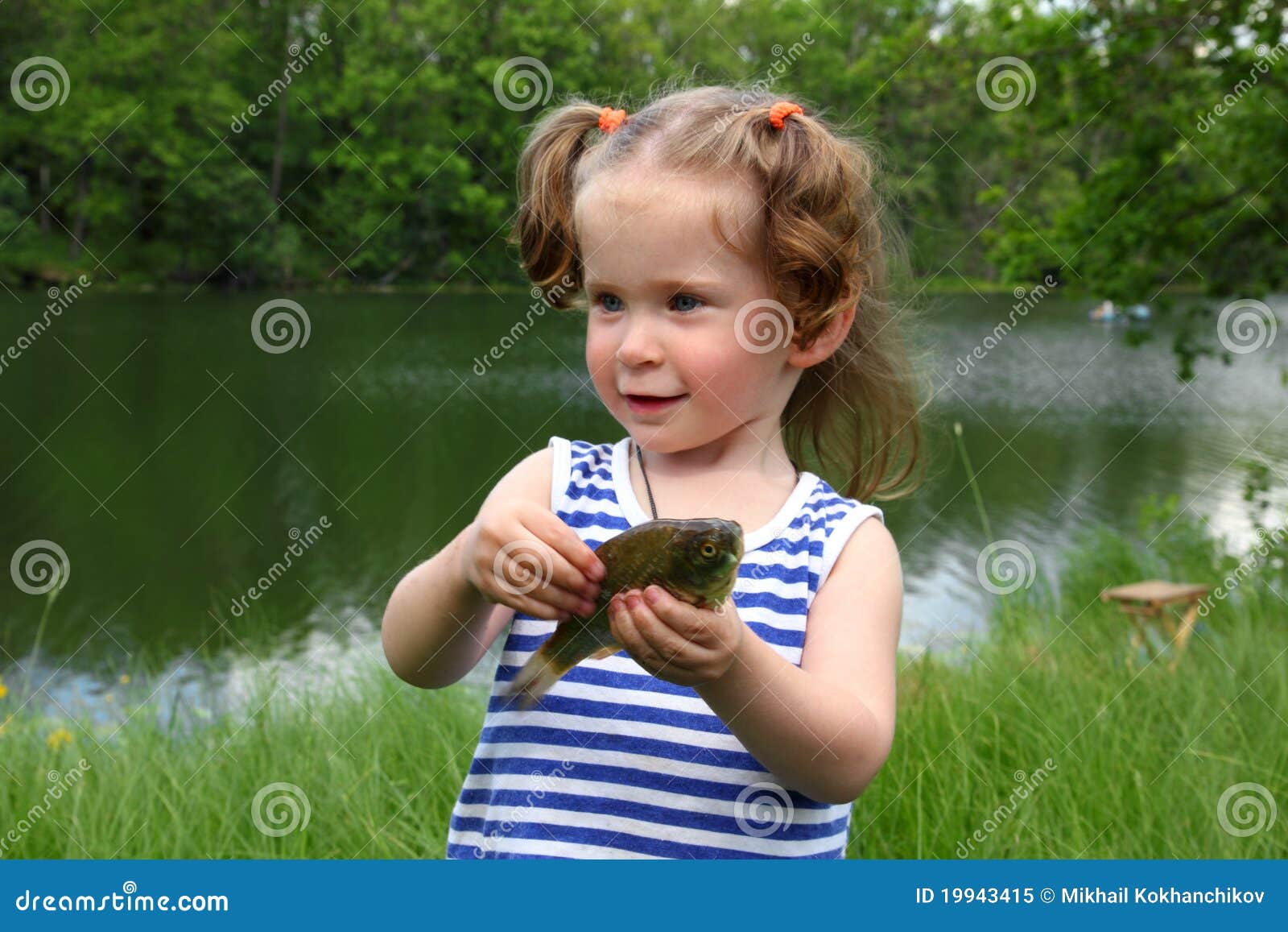Fishing - Littlle Girl with Catching Fish Stock Image - Image of ...