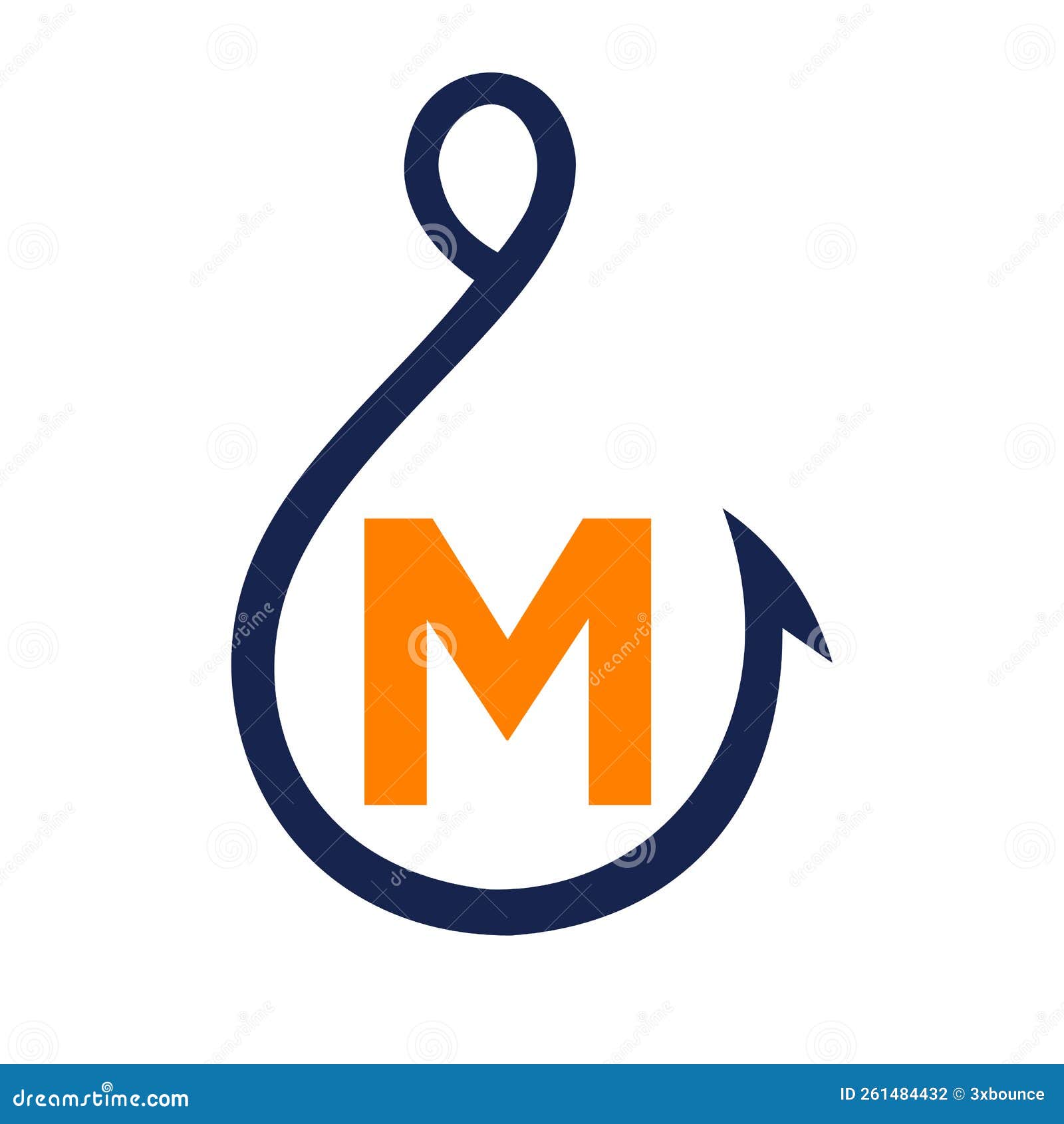 Fishing Logo on Letter M Sign, Fishing Hook Logo Template Stock Vector ...