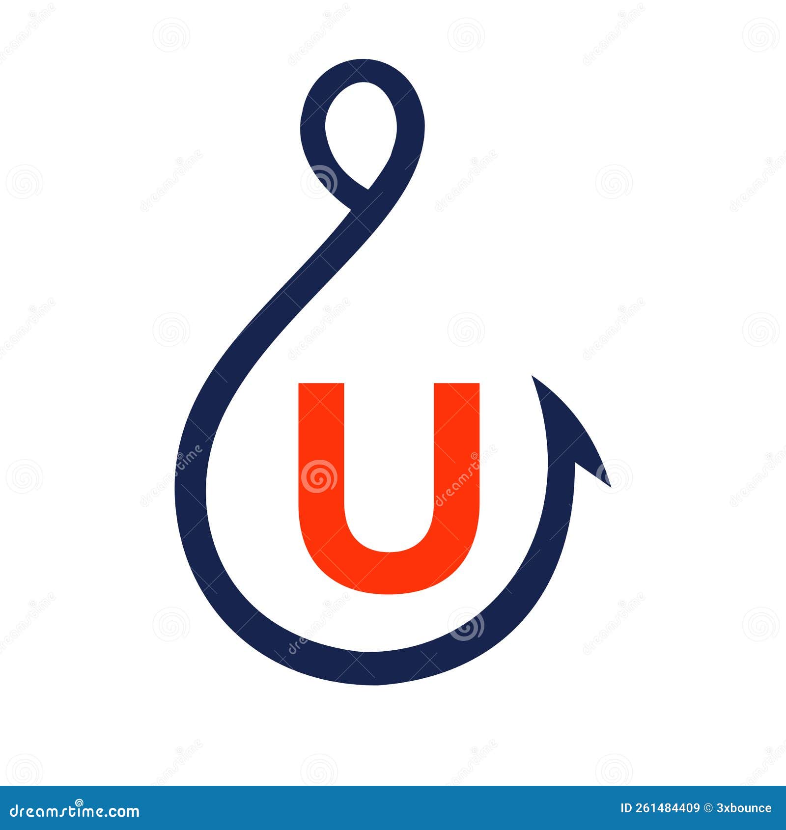 Fishing Logo on Letter U Sign, Fishing Hook Logo Template Stock Vector ...