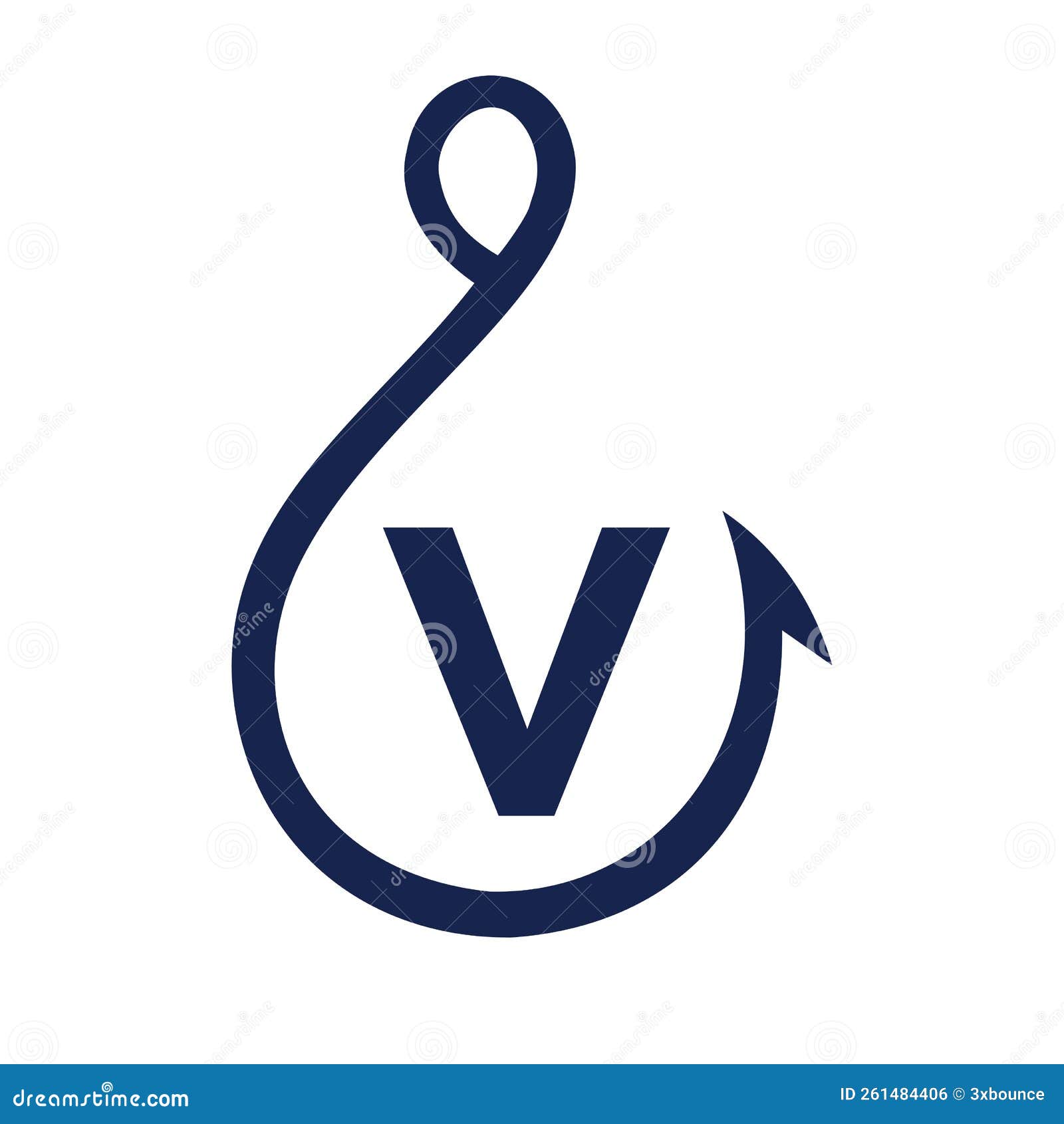 Fishing Logo on Letter V Sign, Fishing Hook Logo Template Stock Vector ...