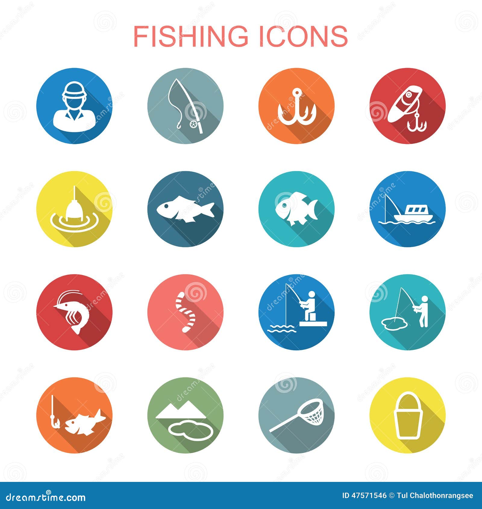 Fishing long shadow icons stock vector. Illustration of lure - 47571546