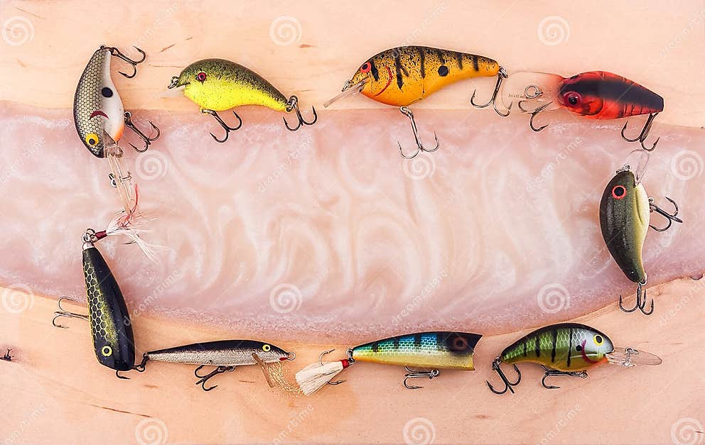 Fishing Lure Frame for Advertising Stock Image - Image of crank, metal ...