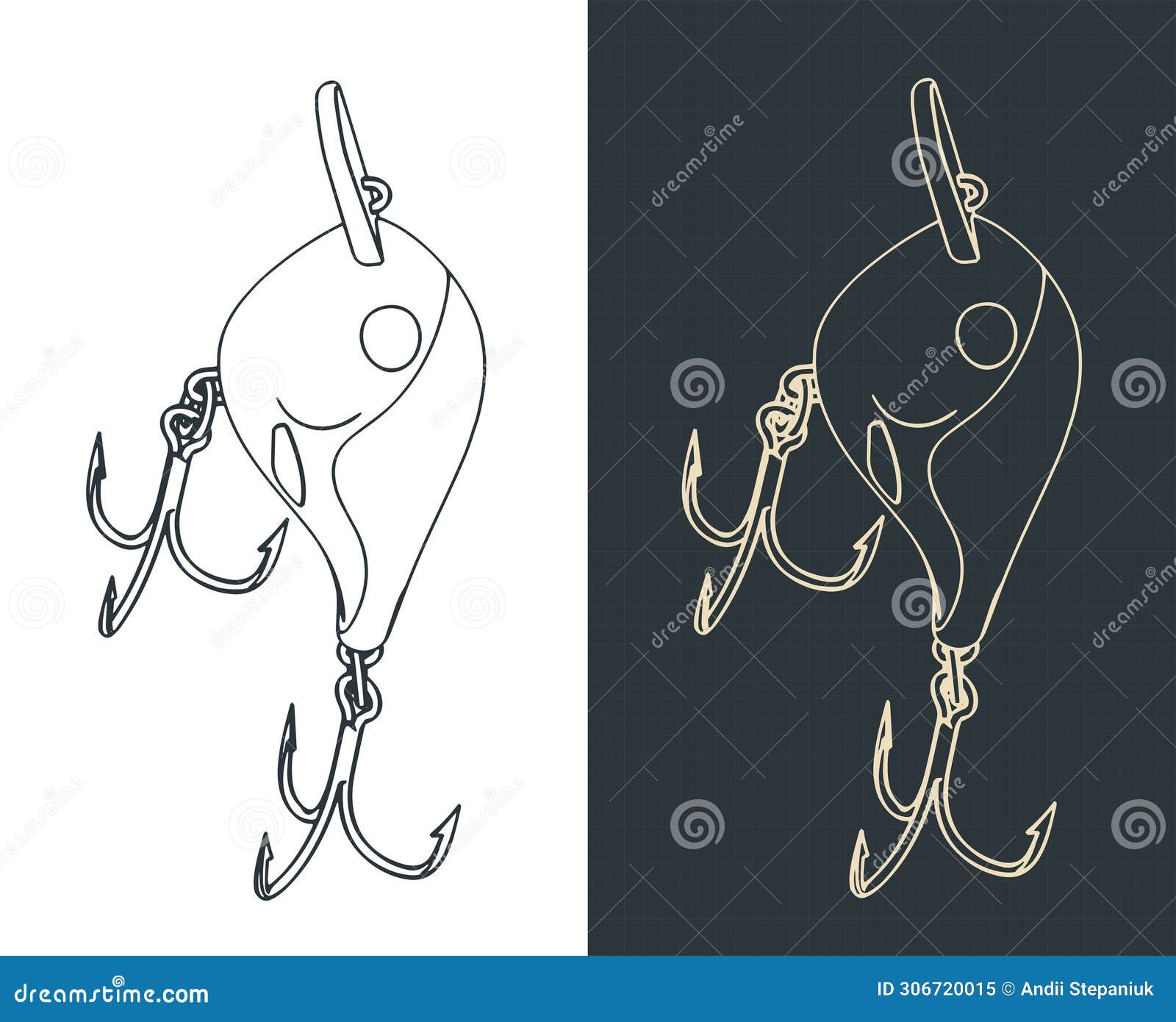 Fishing Lure on Two Hooks Blueprints Stock Illustration - Illustration ...
