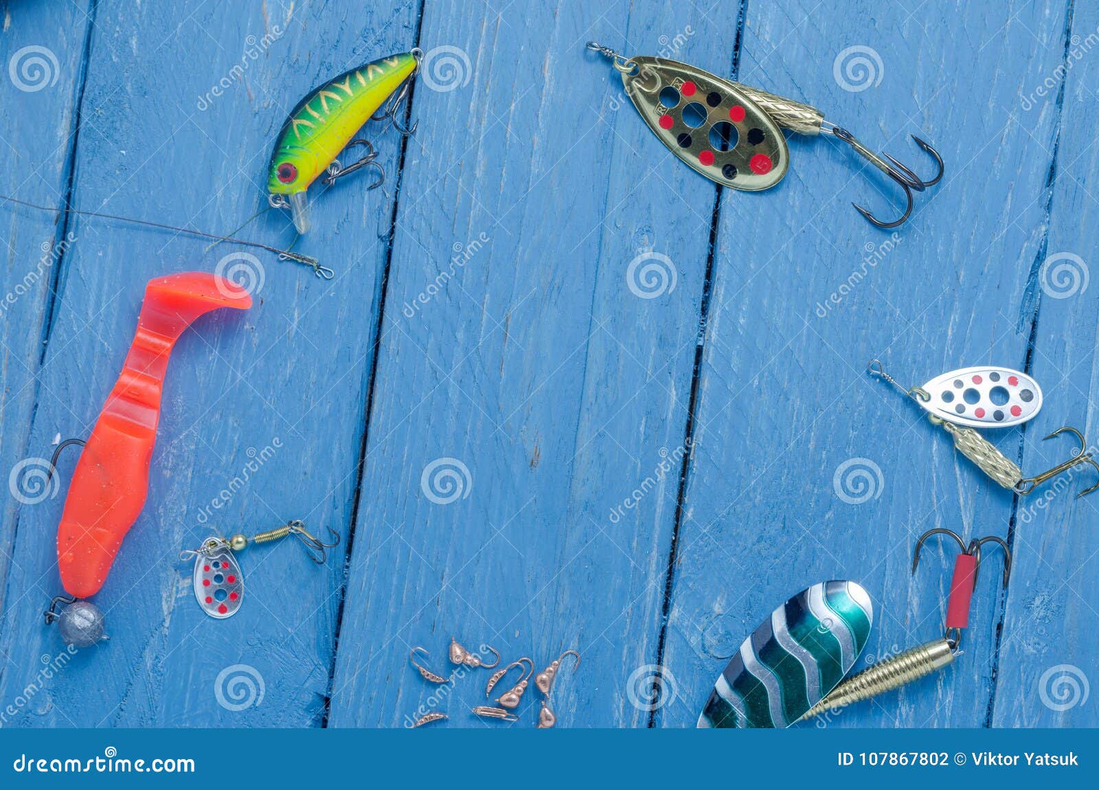 Fishing Lures are Arranged in a Circle Shape. Space for the Inscription ...