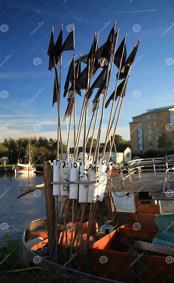 Fishing markers. editorial stock photo. Image of flag - 23385513