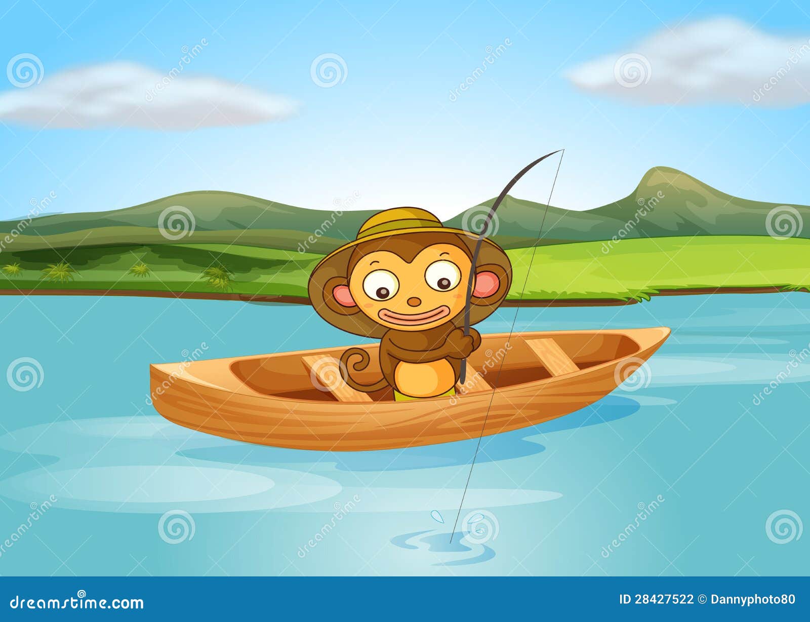 A fishing monkey stock vector. Illustration of landscape - 28427522