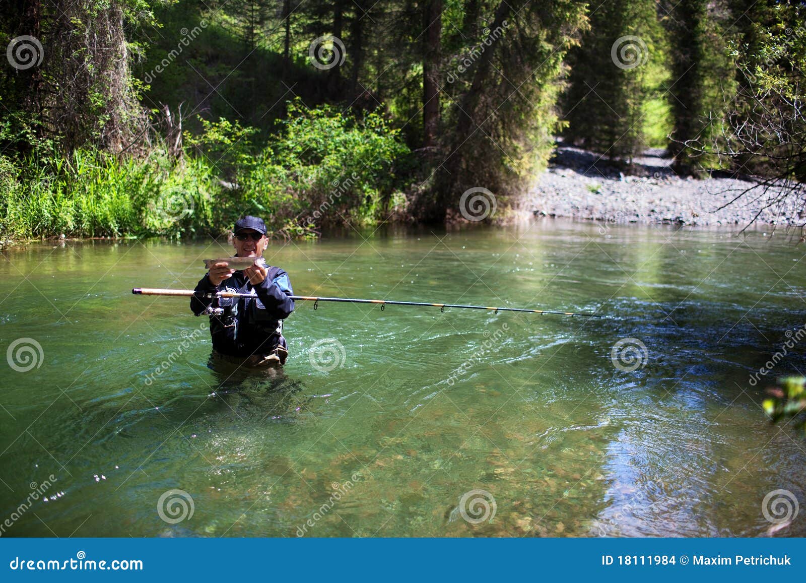 Fishing on mountain river stock photo. Image of river - 18111984