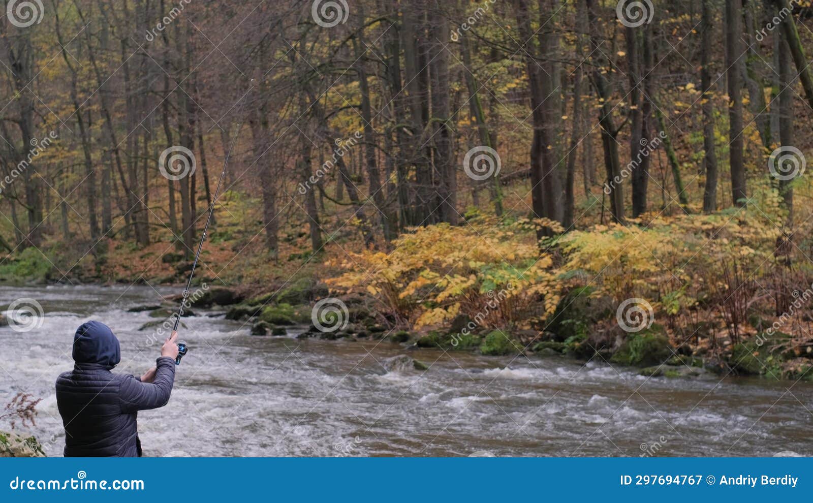 Fishing on a Mountain River. Hobby Fishing for Predatory Fish Stock ...