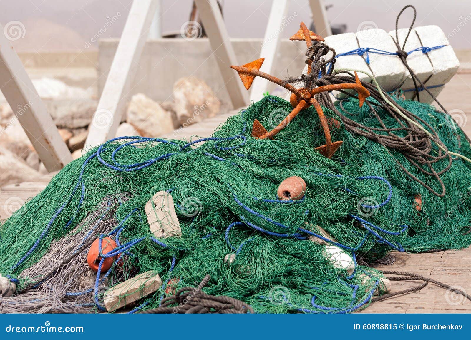 Fishing net and anchor stock image. Image of mess, fishing - 60898815