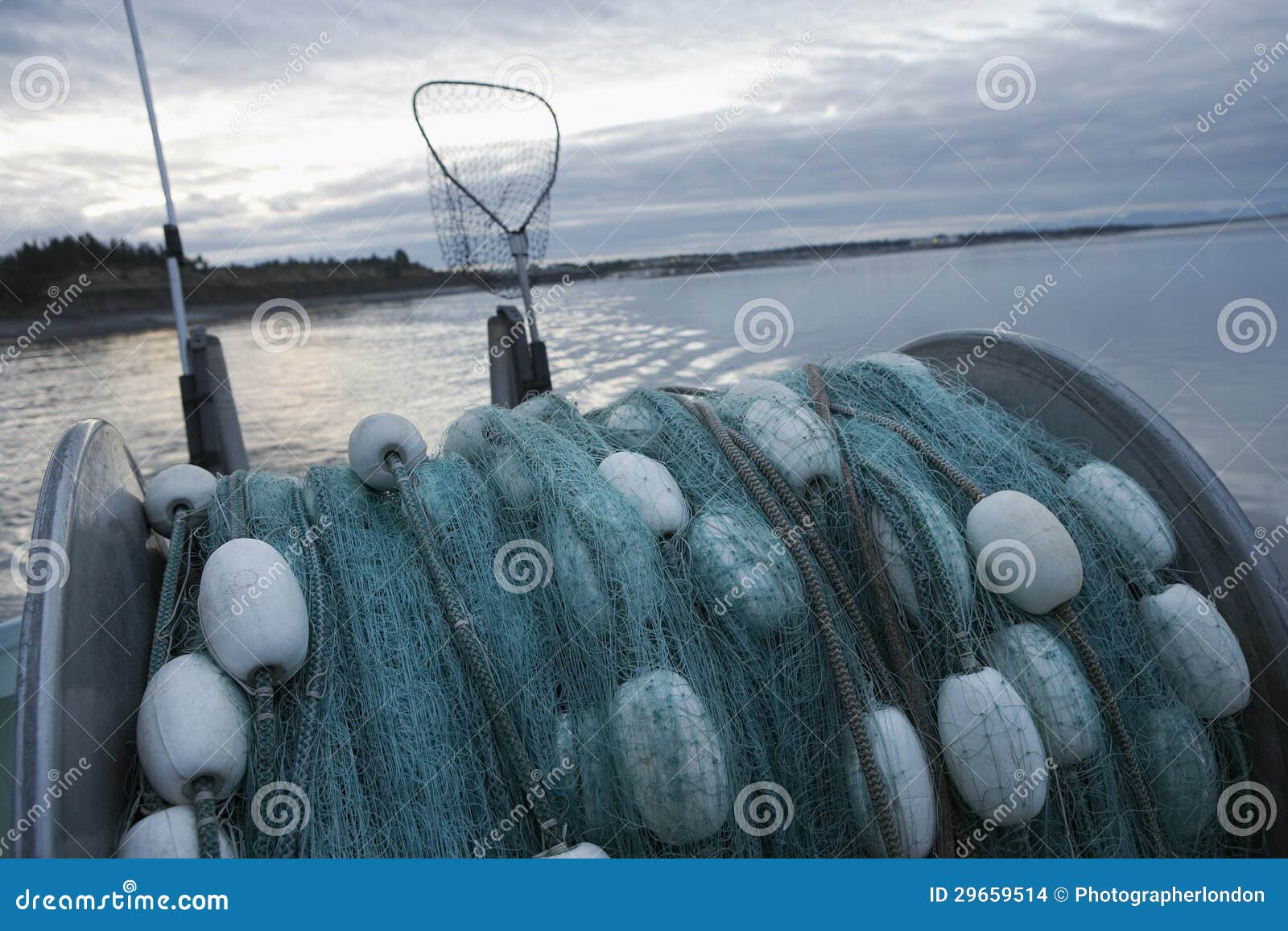 Fishing Net on Back of Fishing Boat Stock Photo - Image of tied, rolled ...