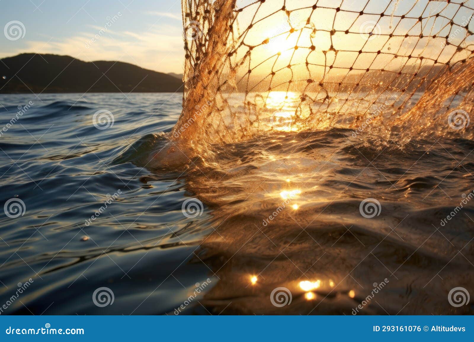 Fishing Net Being Cast into a Glimmering Sea Stock Photo - Image of ...
