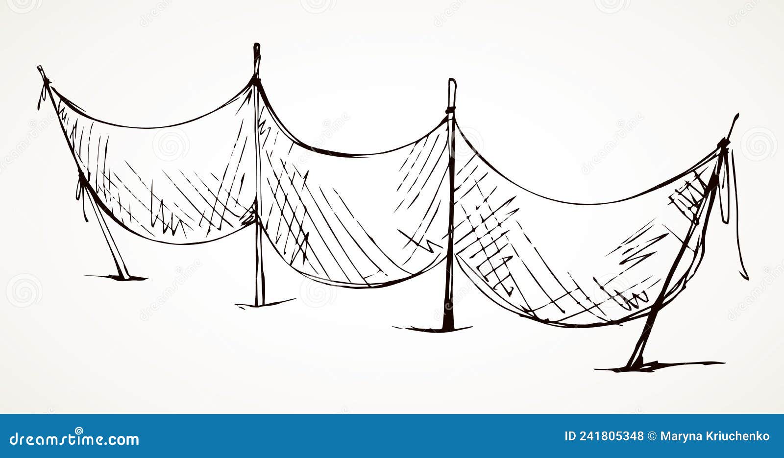 The Fishing Net Dries on the Shore. Vector Drawing Stock Vector ...