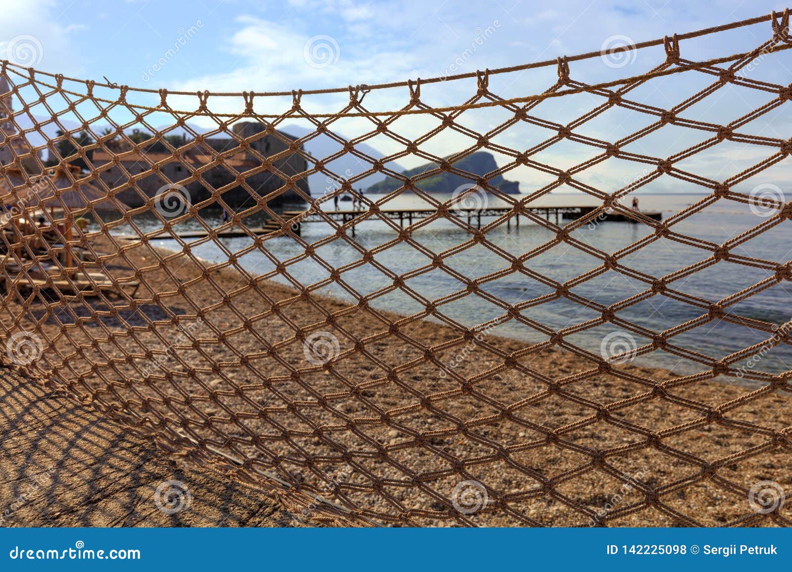 Fishing Net Dries in the Sun and is Blown by the Wind, Stretched ...