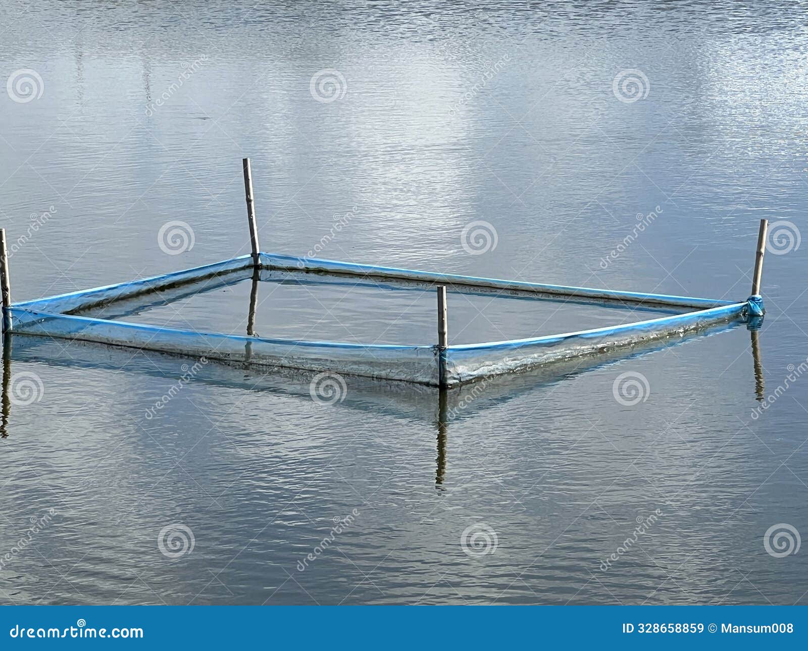 Fishing net on fish pond stock image. Image of reflection - 328658859