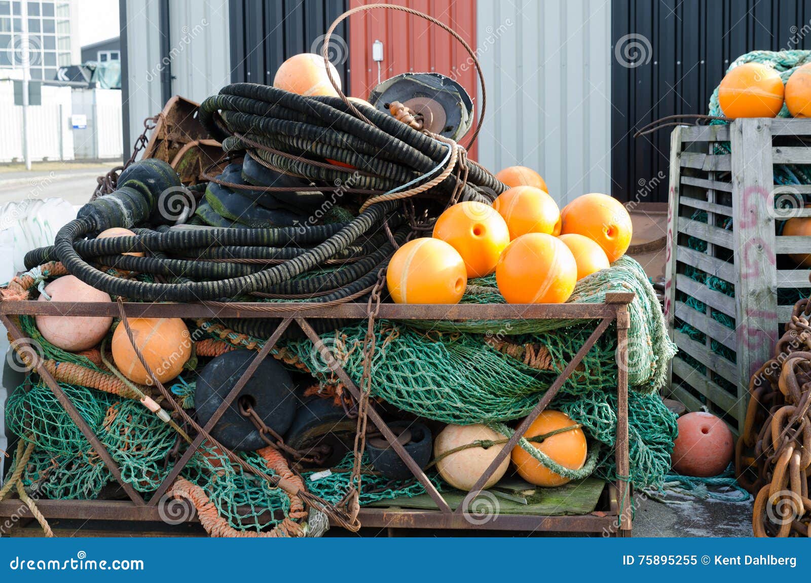 Fishing Net with Orange Float Stock Image - Image of fishnet, fish ...