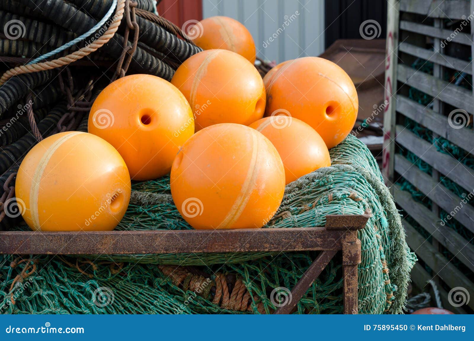 Fishing Net with Orange Float Stock Photo - Image of tool, fishnet ...