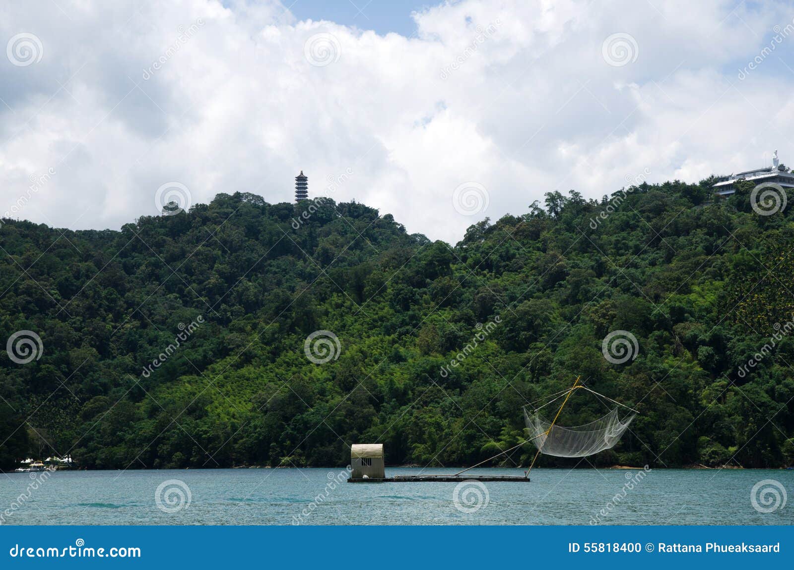 Fishing Net Raft at Sun Moon Lake Stock Photo - Image of fishing, hill ...