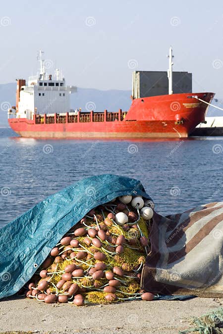 Fishing net and ship stock image. Image of freight, harbour - 8436143