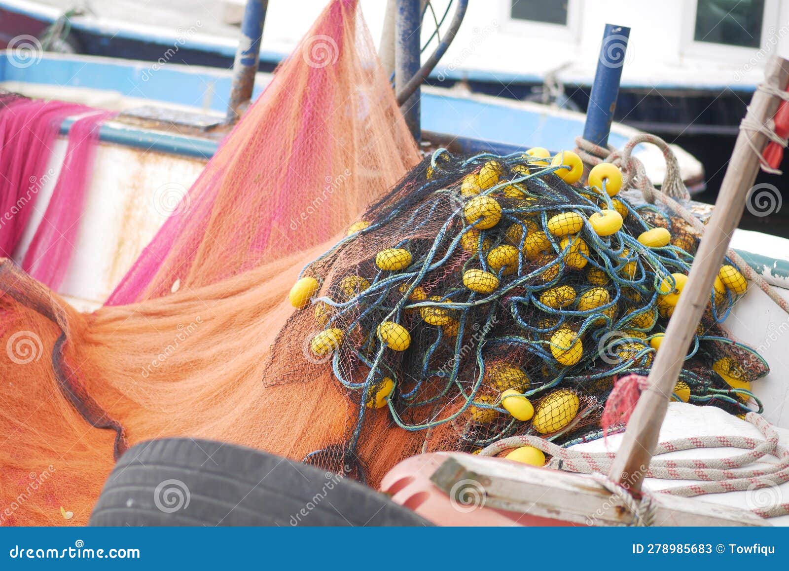 Fishing Nets on Fishing Boat Outdoor . Stock Image - Image of ...