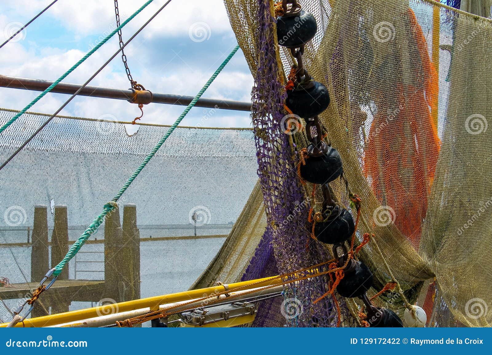 Fishing Nets Hanging on a Boat. Stock Photo - Image of raincoat, vessel ...